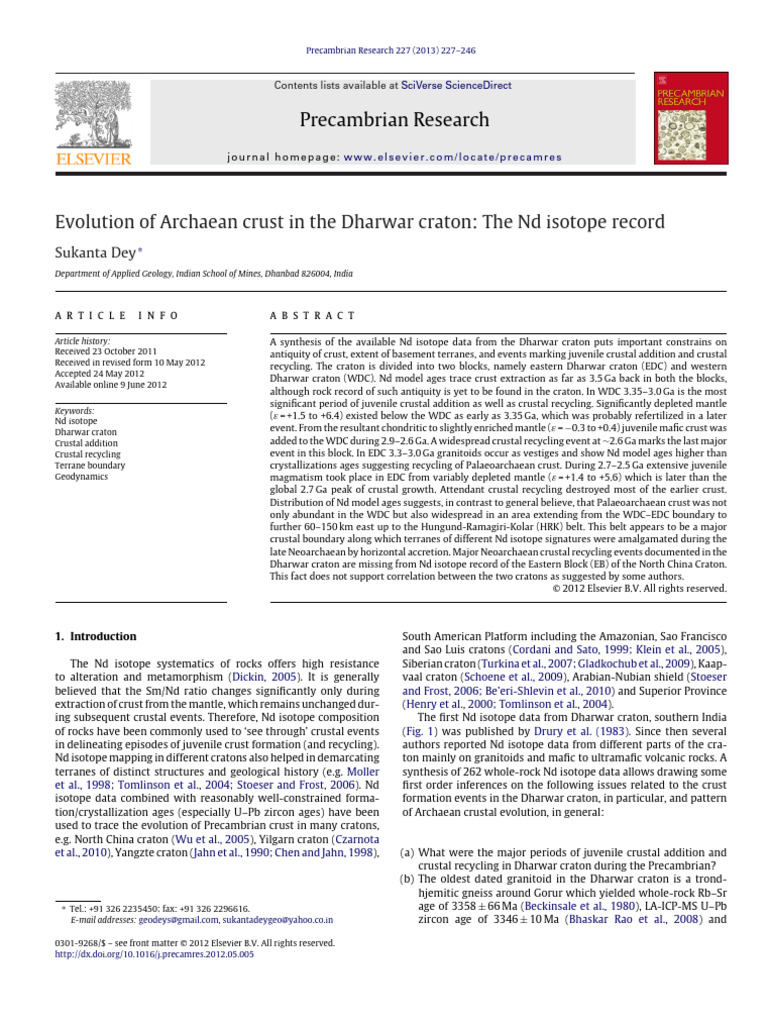 Dey - PR'13 - Evolution of Archean Crust in The Dharwar Craton | PDF ...