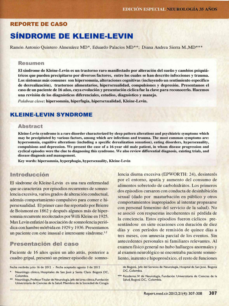 Síndrome de Kleine-Levin: Resumen | PDF