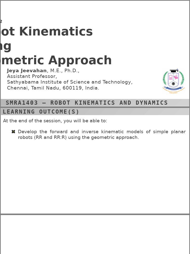 Lecture 02 Robot Kinematics Geometric Approach Pdf