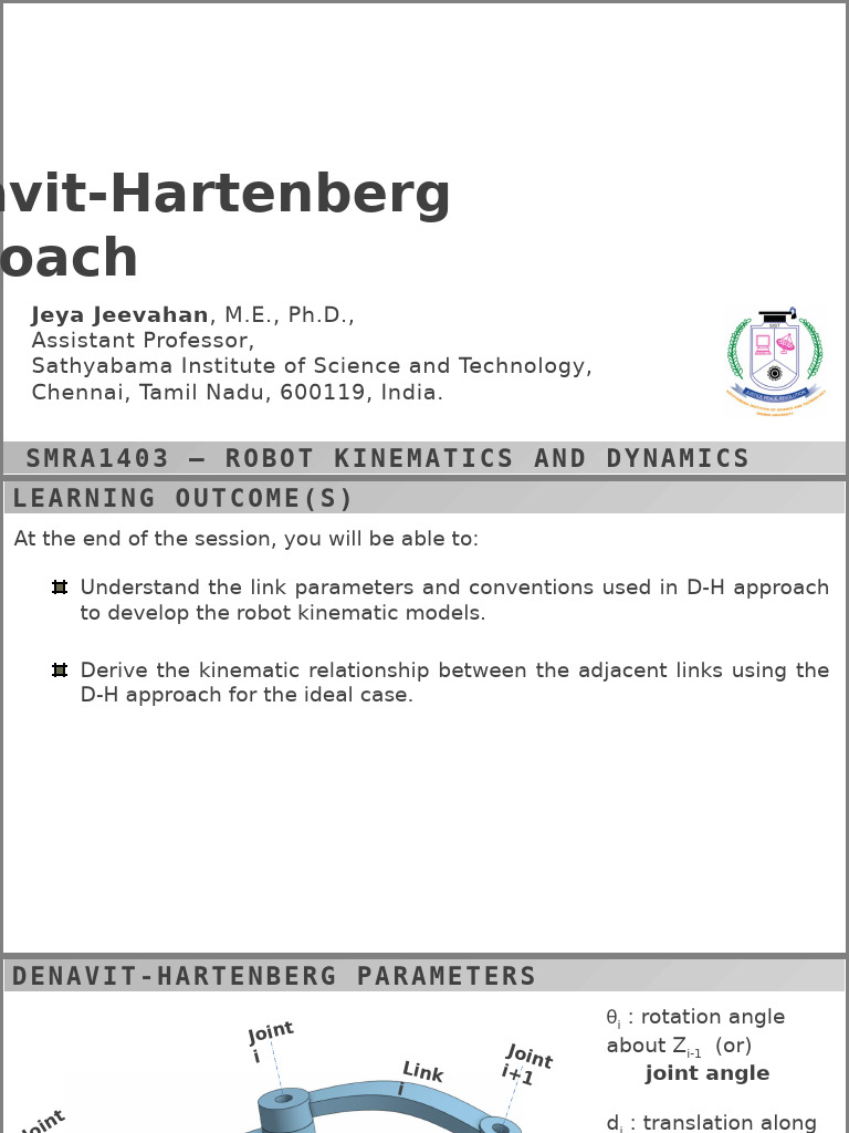Lecture 04 - Robot Kinematics - D-H Transformation Matrix | PDF