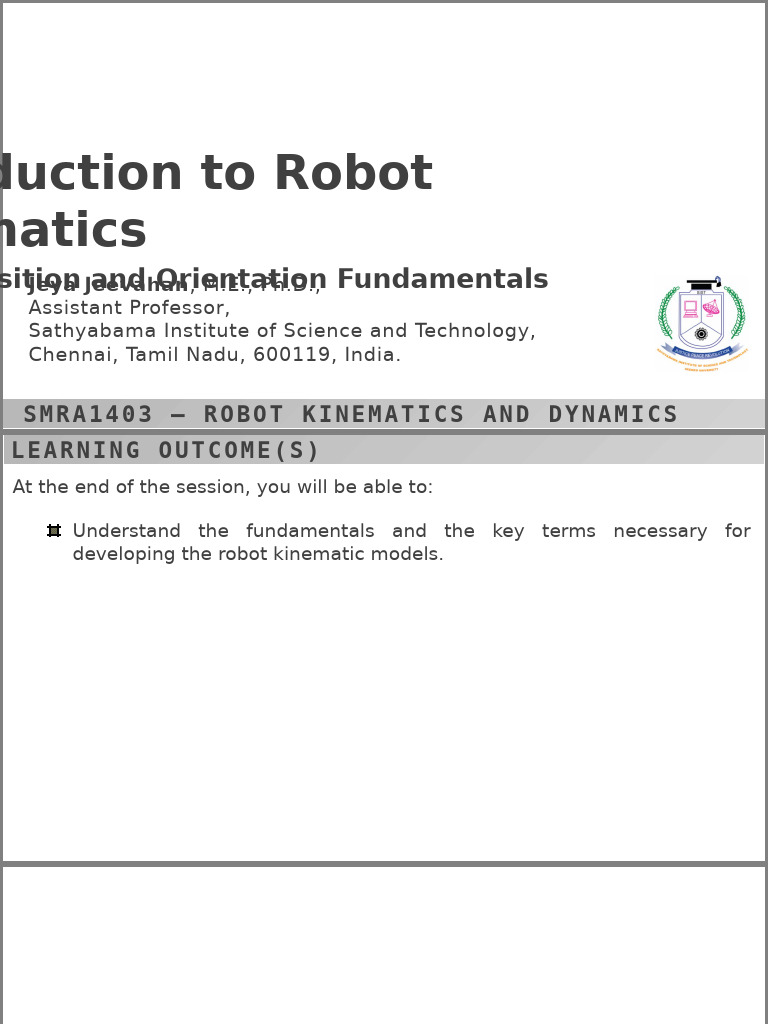 Lecture 03 - Robot Kinematics - Introduction (Position and Orientation) | PDF