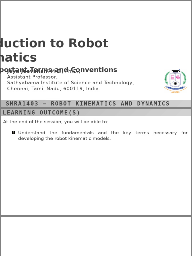 Lecture 01 - Robot Kinematics - Introduction | PDF