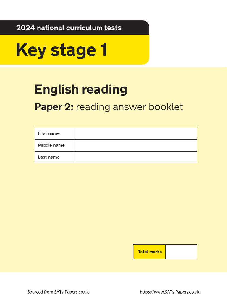 ks1 English 2024 Reading Paper 2 Answer Booklet | PDF