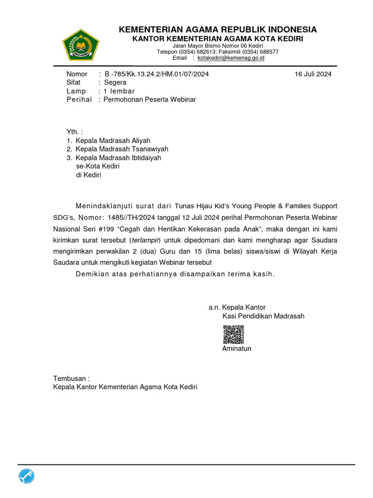 Pengantar Permohonan Peserta Webiner Tunas Hijau 2024 | PDF