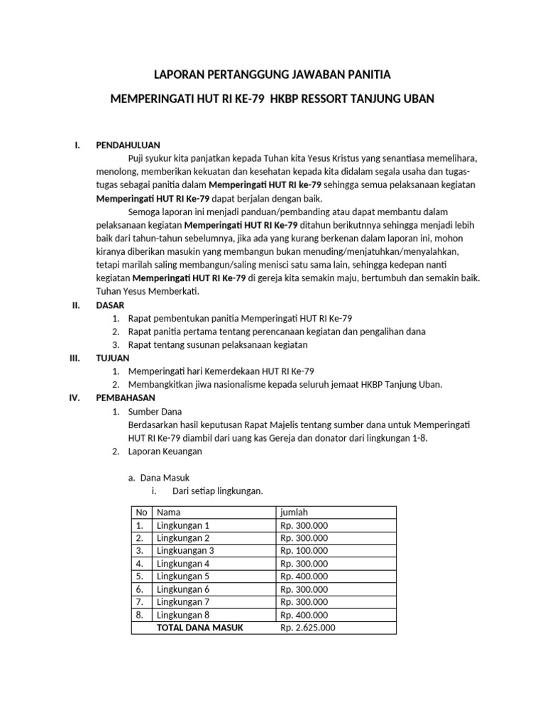 Laporan Pertanggung Jawaban Panitia Hut Ri Ke-79.yang Baru 2. | PDF