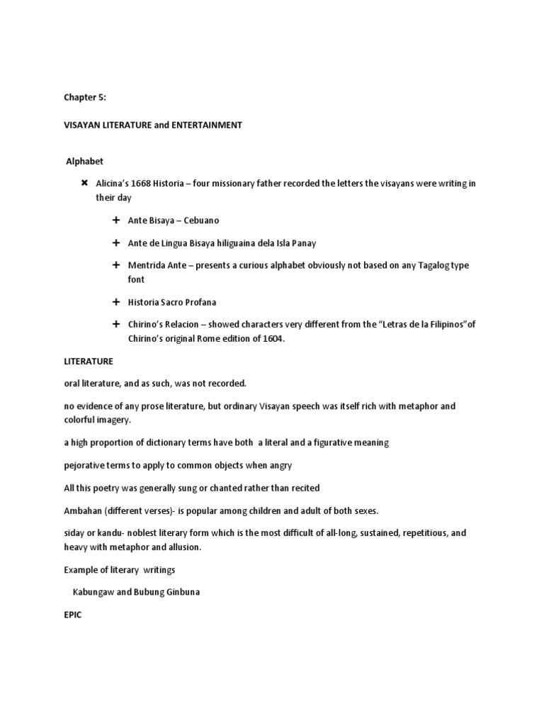 Visayan Literature and Entertainment: An Overview of Oral Traditions ...