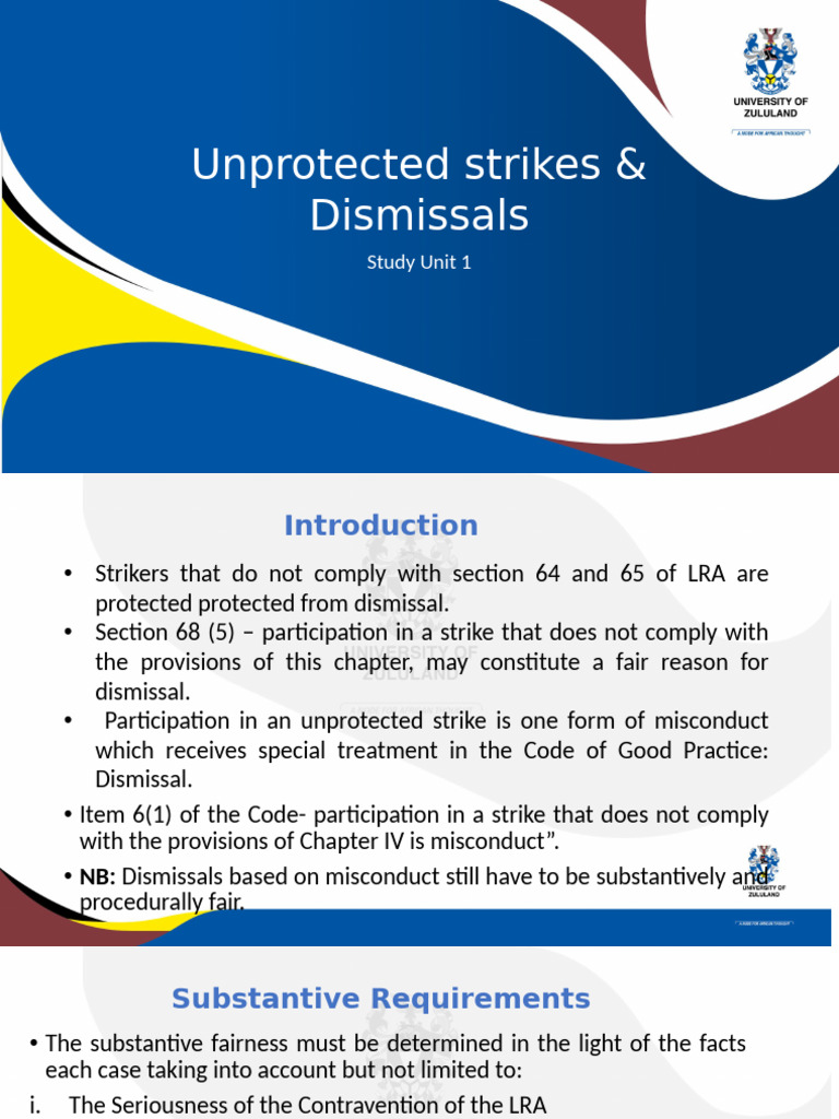 Study Unit 1 (Continued) - Unprotected Strikes Dismissals | PDF