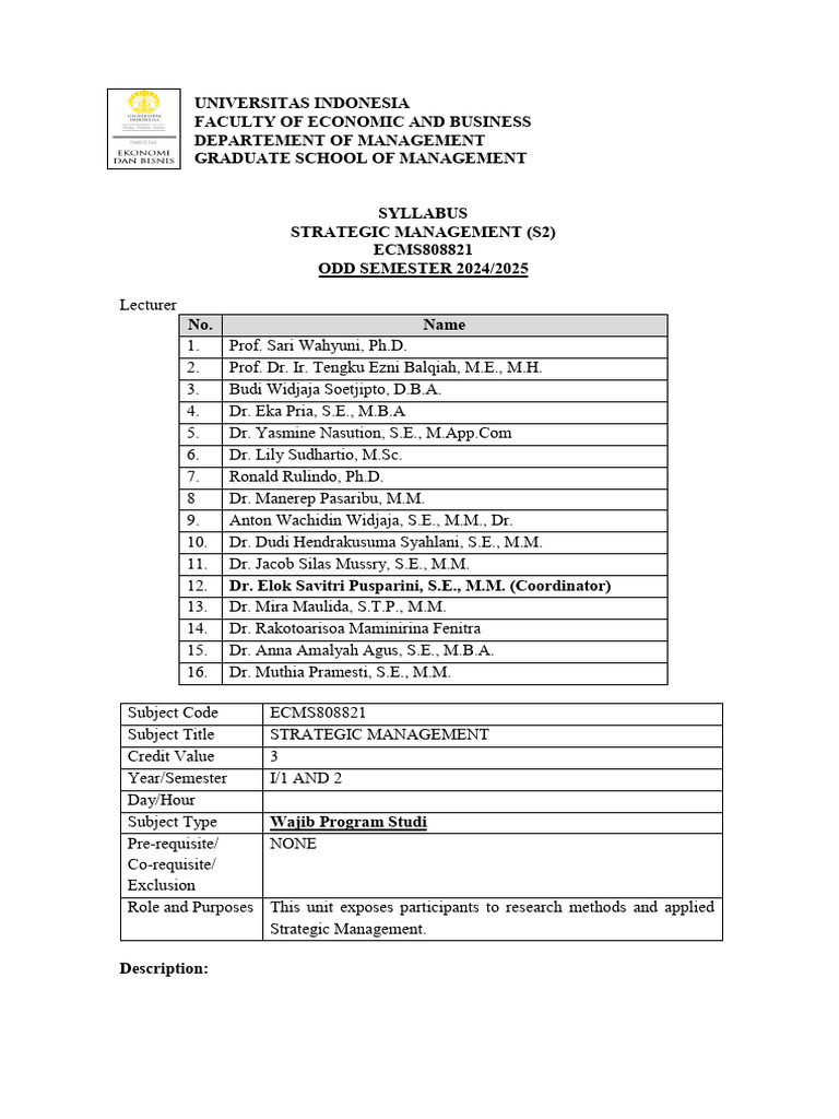 Strategic Management S2 Syllabus Odd Semester 2024-2025 | PDF