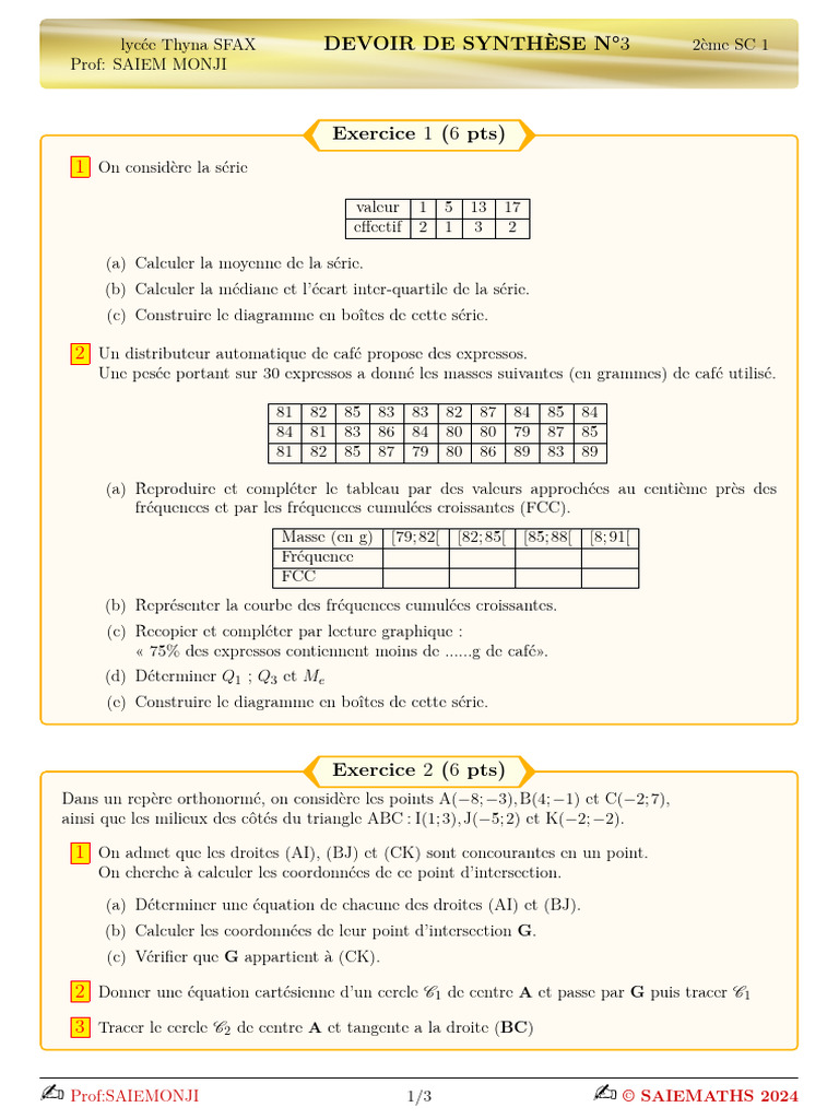 Devoir de Synthese 2 Eme Sciences 1 | PDF