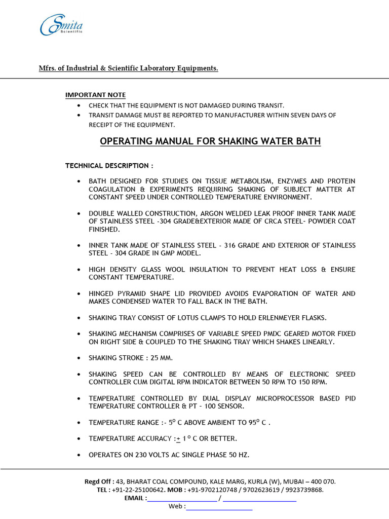 Shaking Water Bath Timer Manual Itherm | PDF
