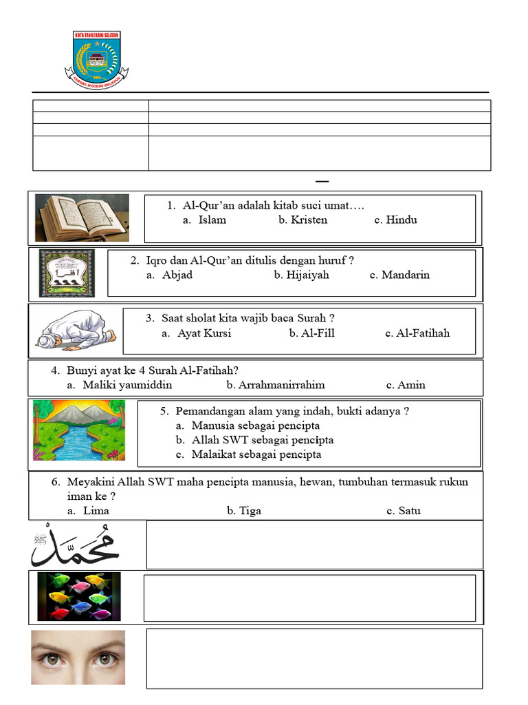Soal UAS PAI KELAS 1 Kurikulum Merdeka | PDF