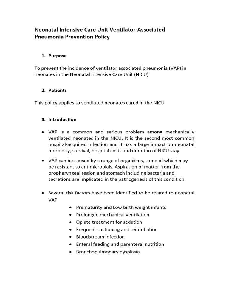 NICU VAP WHO Operational Guidelines | PDF