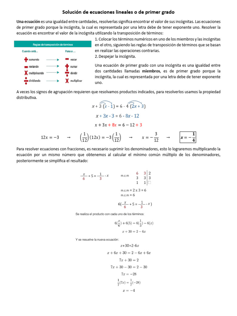 Resolver Ecuaciones Lineales Básicas | PDF