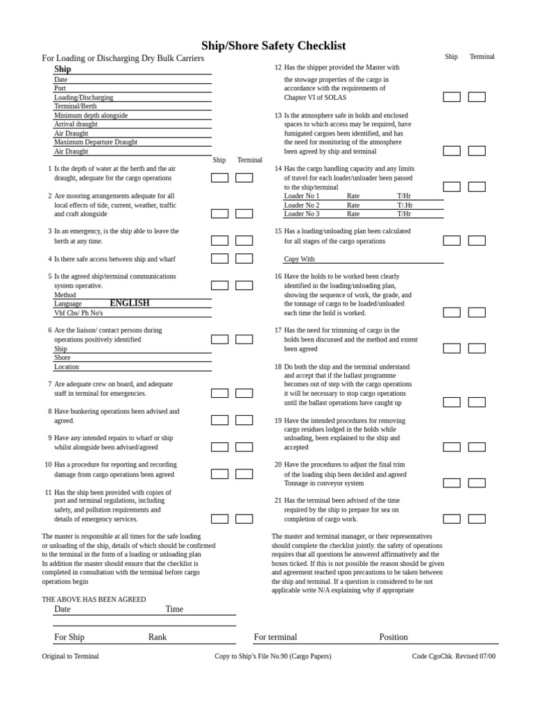 Ship Shore Safety Checklist | PDF