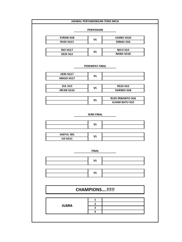 Bagan Pertandingan Tenis Meja | PDF