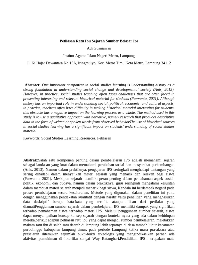 Petilasan Ratu Ibu Sejarah Sumber Belajar Ips Di Sekolah | PDF
