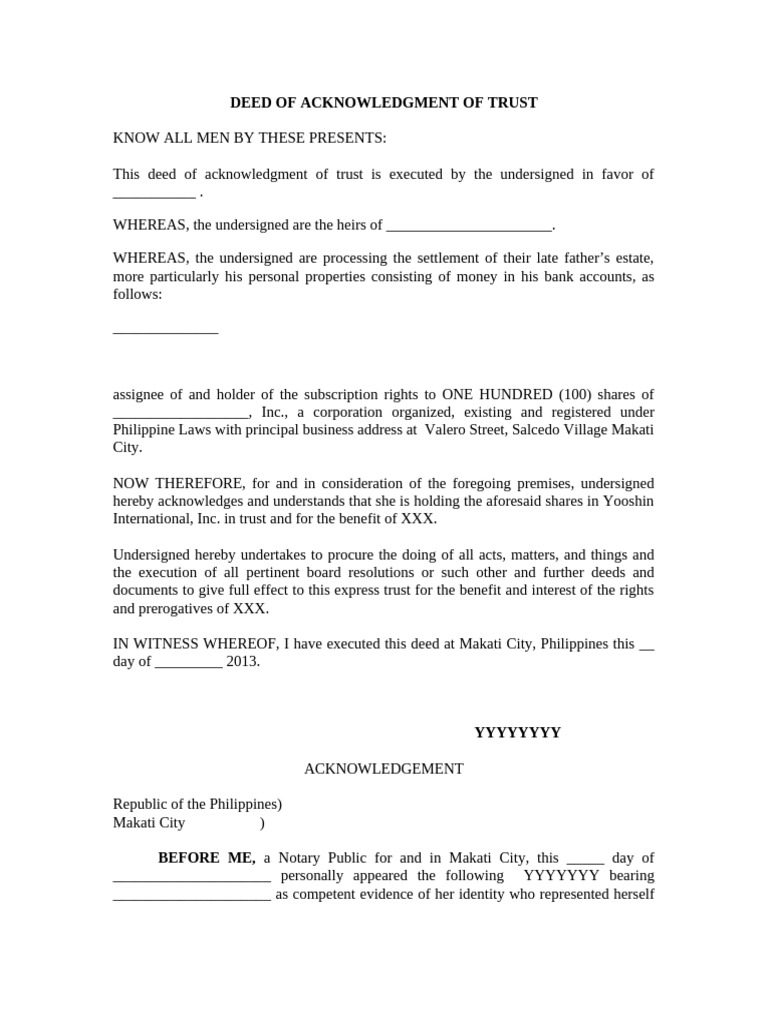 Acknowledgment of Trust Covering Shares | PDF | Law
