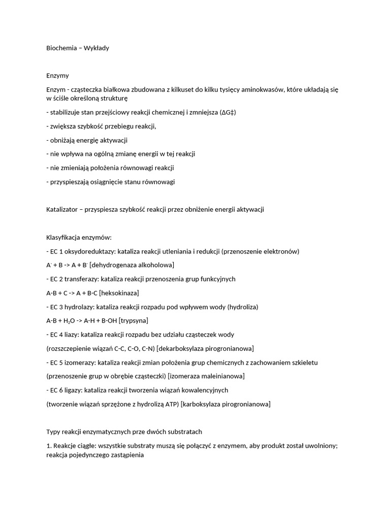 Biochemia - Wykłady | PDF