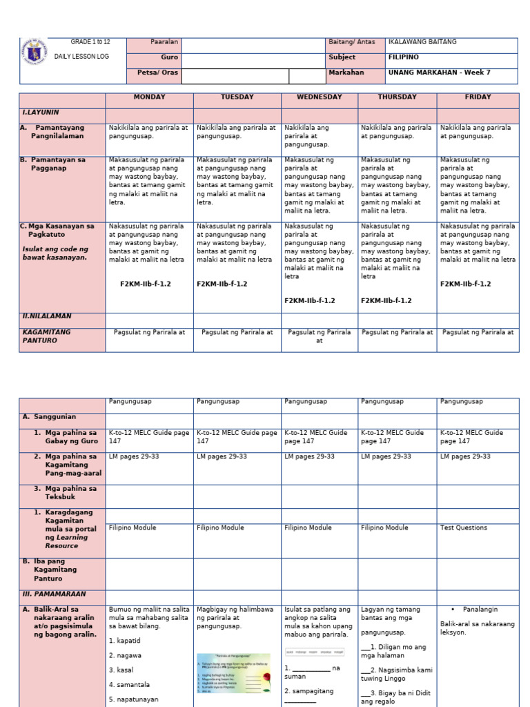 DLL Filipino2 Q1 W7 | PDF