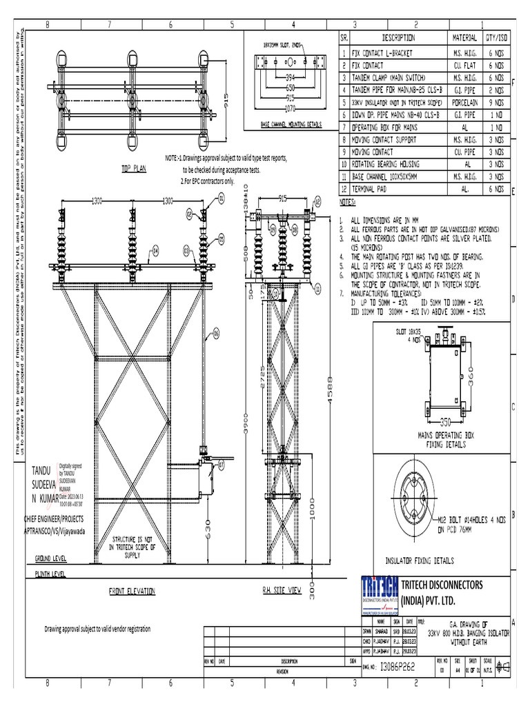 33 KV 800 A Bang Type Isolator Tritech 1 | PDF