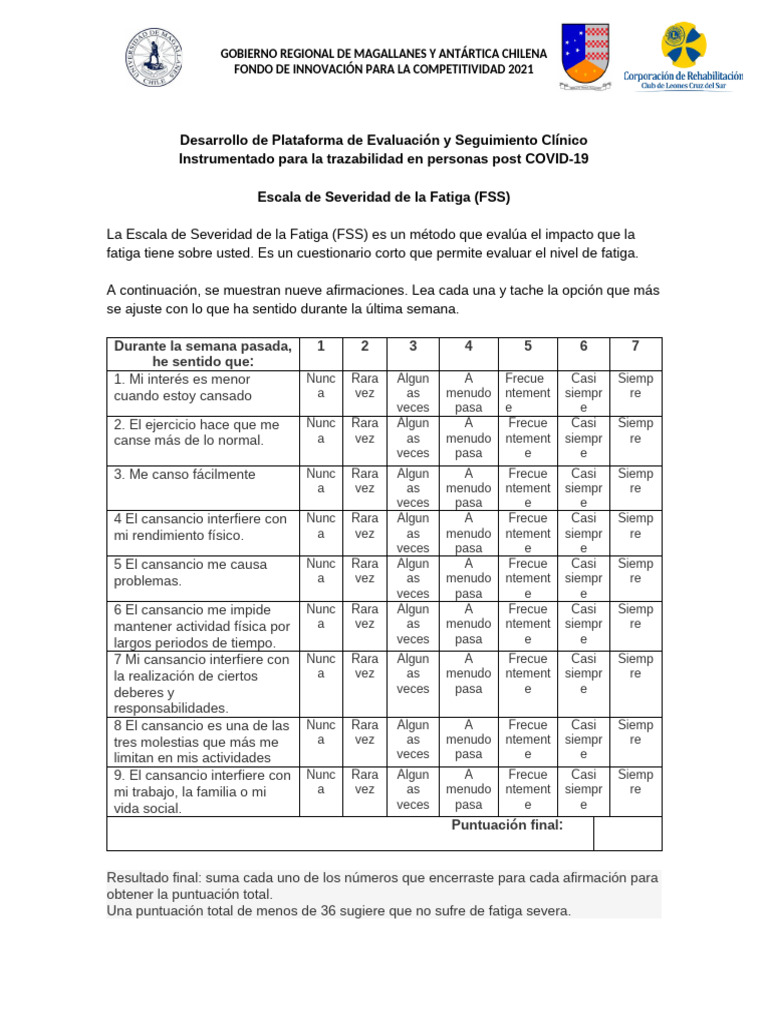 Escala de Severidad de La Fatiga FSS | PDF