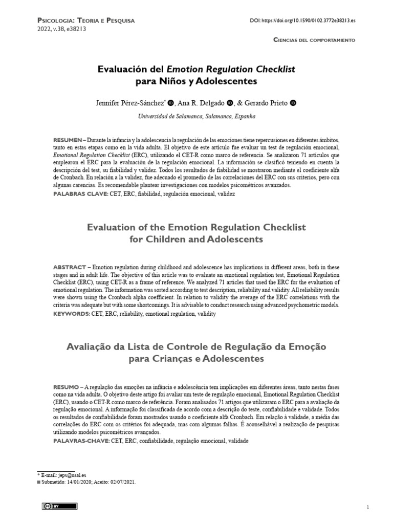 Evaluacion Del Emotion Regulation Checklist Para N | PDF