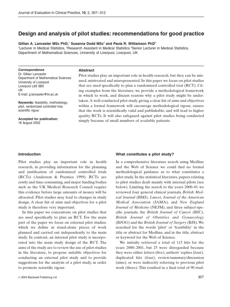 Design and Analysis of Pilot Studies | PDF | Randomized Controlled ...