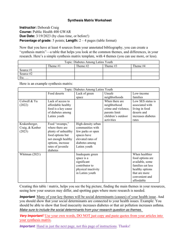 07 Synthesis+Matrix+Worksheet | PDF