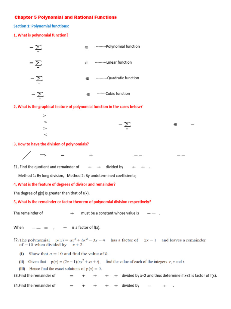 Chapter 5 Polynomial and Rational Functions | PDF