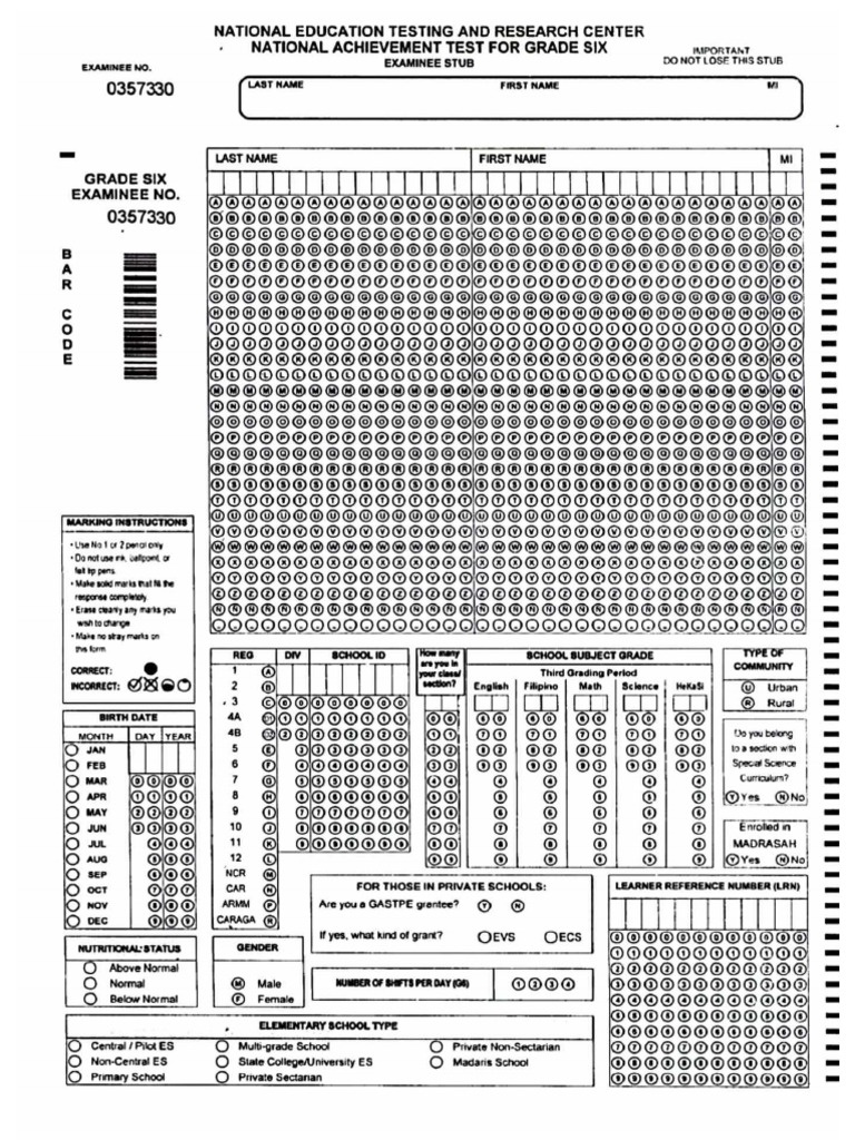 NAT Answer Sheet | PDF