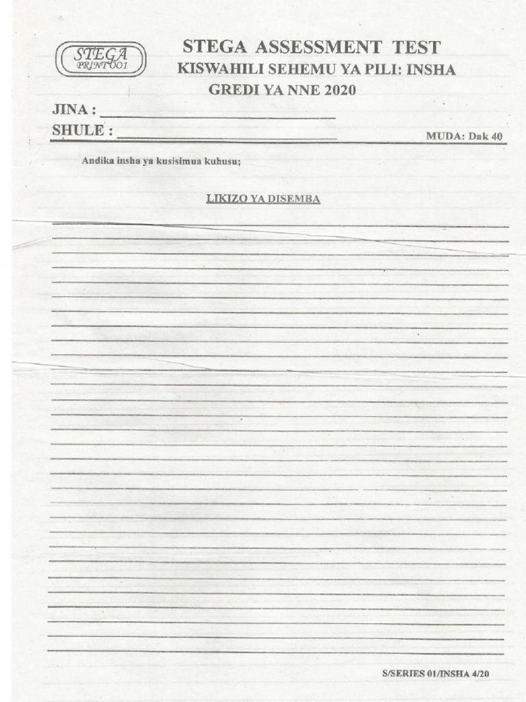 2020 Grade 4 Mid t1 Kiswahili Insha Exam Set 3 Min | PDF