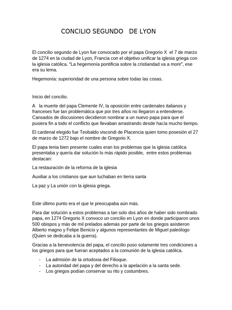 Concilio Segundo de Lyon Word | PDF