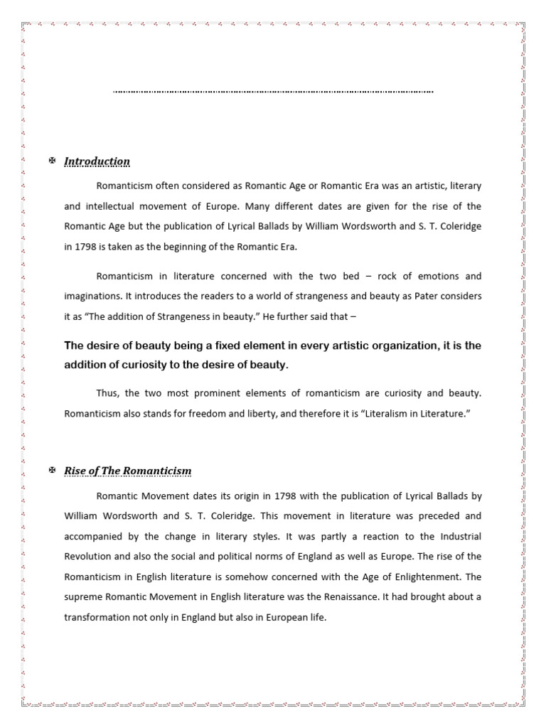 Characteristics of Romanticism | PDF