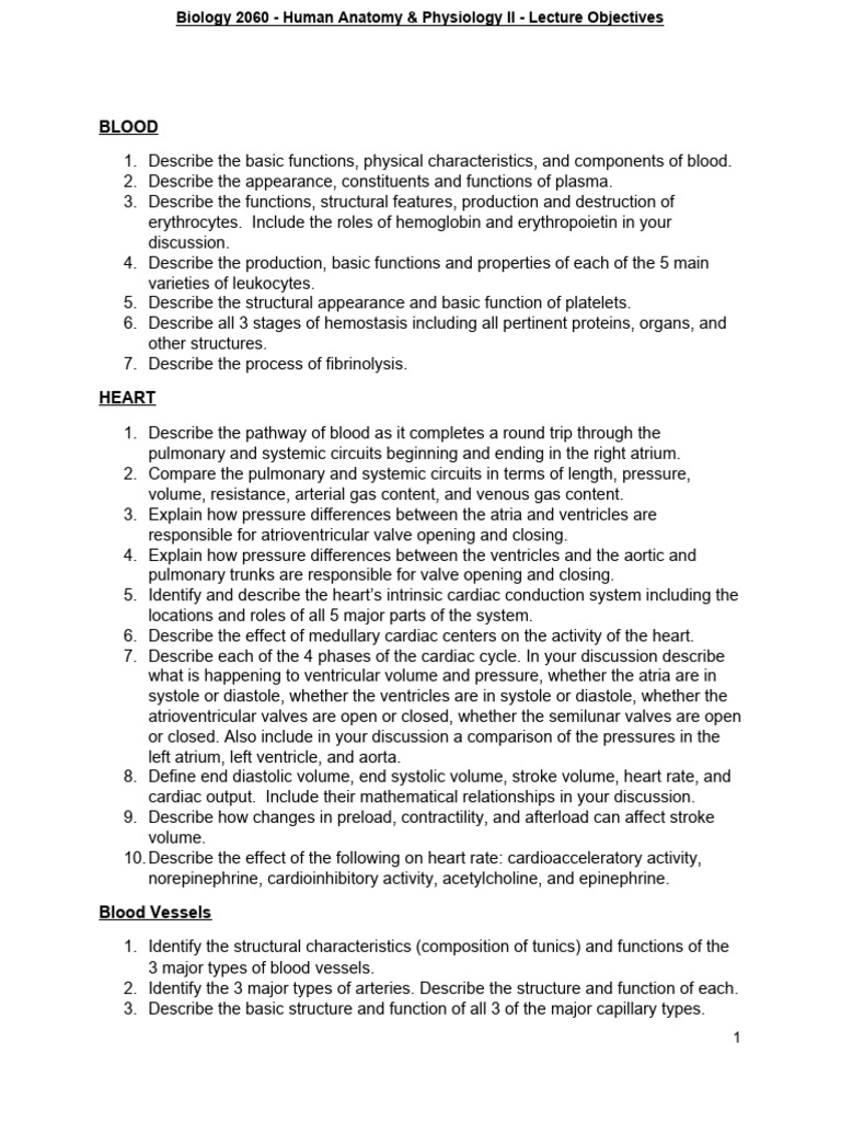 Bio 2060 LectureObjectives | PDF
