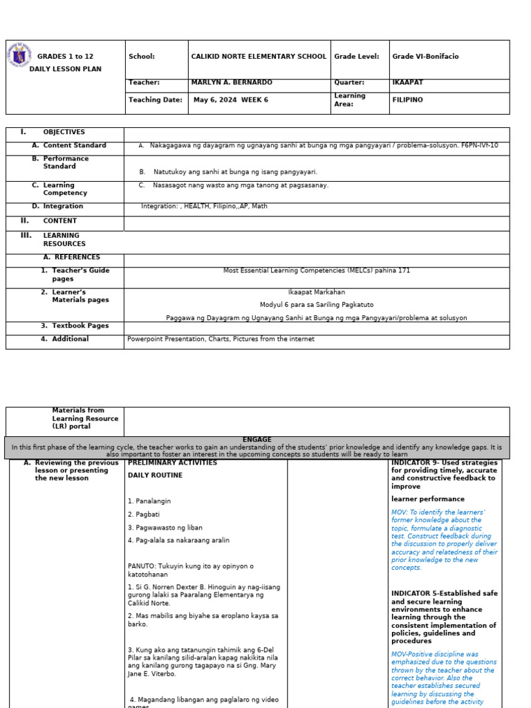 COT - DLP Filipino 6 | PDF