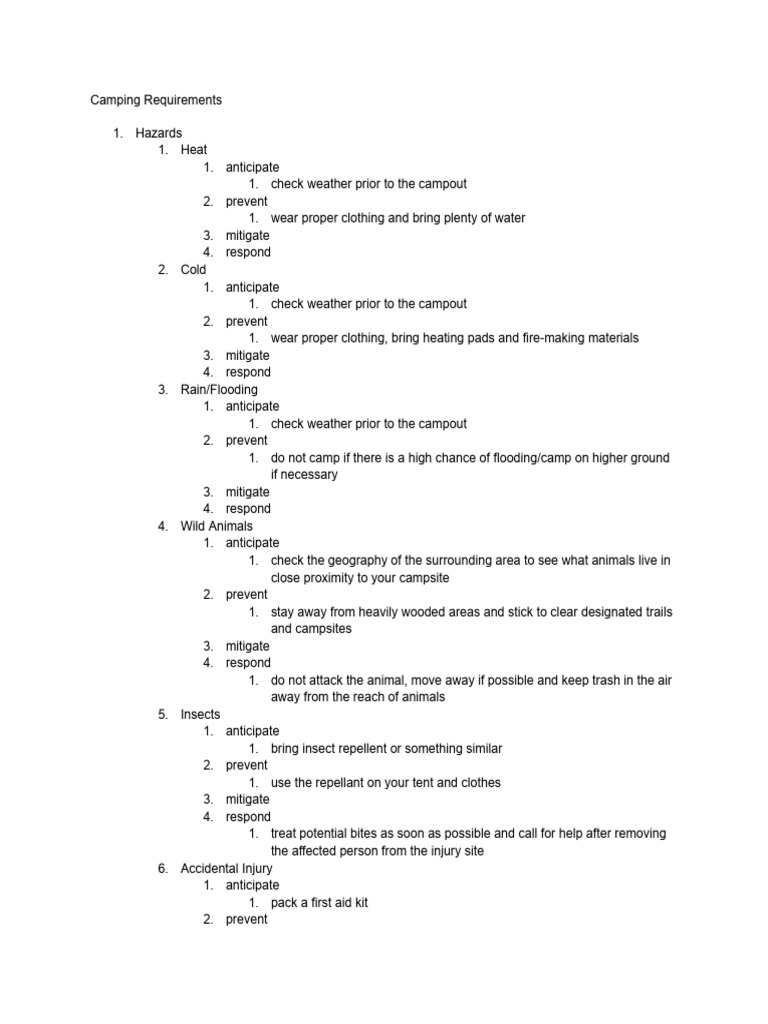 Camping Requirements | PDF