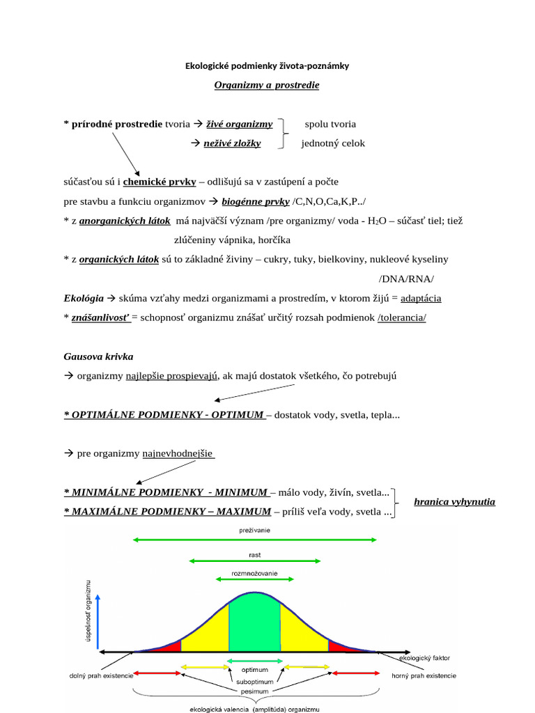 Ekologické Podmienky Života - Suhrn Poznamok Dokopy (Zive+Nezive Zlozky, Populacia, Vztahy V ...