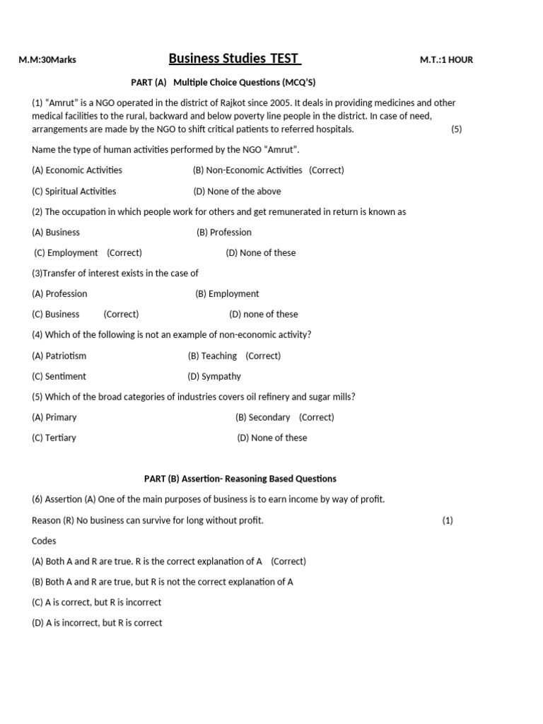 B.ST Chapter 1 Test Answer Key | PDF