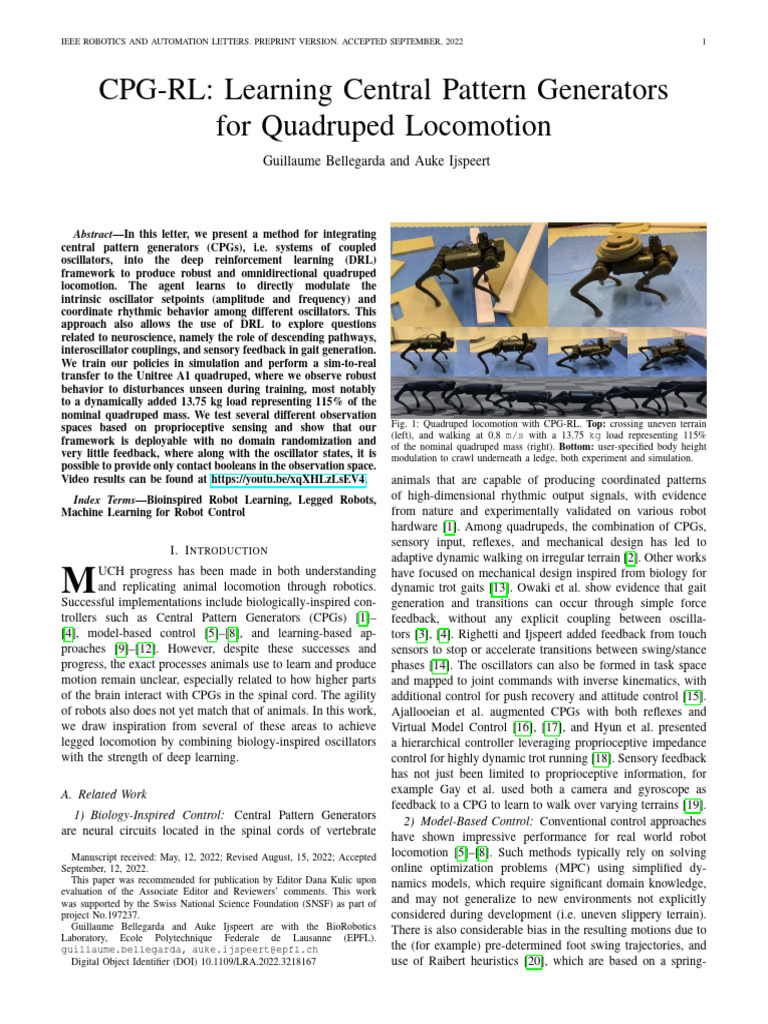 CPG-RL: Learning Central Pattern Generators For Quadruped Locomotion | PDF