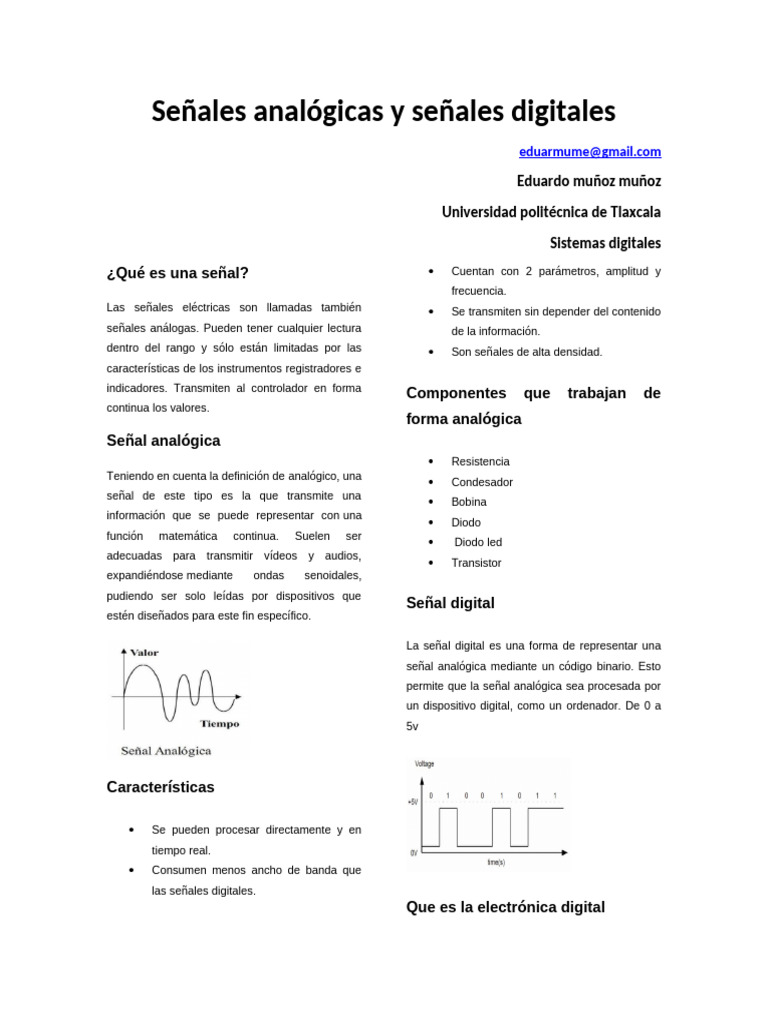 Señales Analógicas y Señales Digitales | PDF