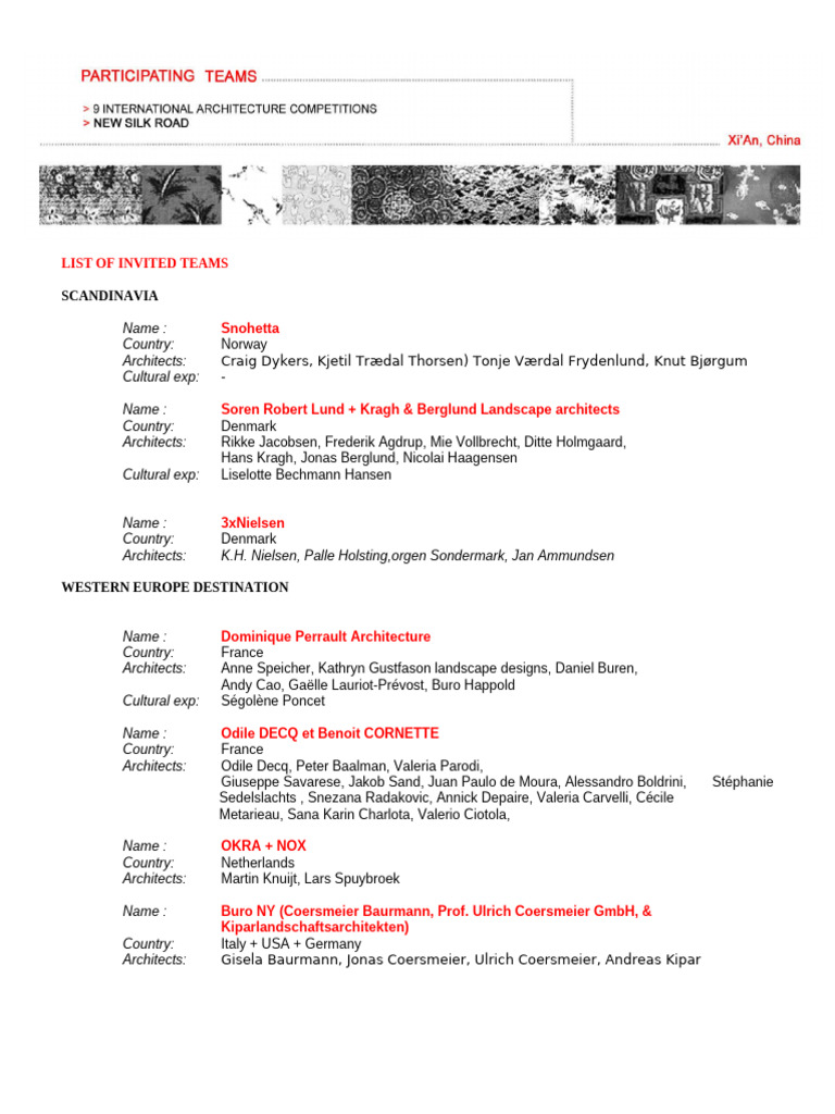 Participating Teams Final List | PDF