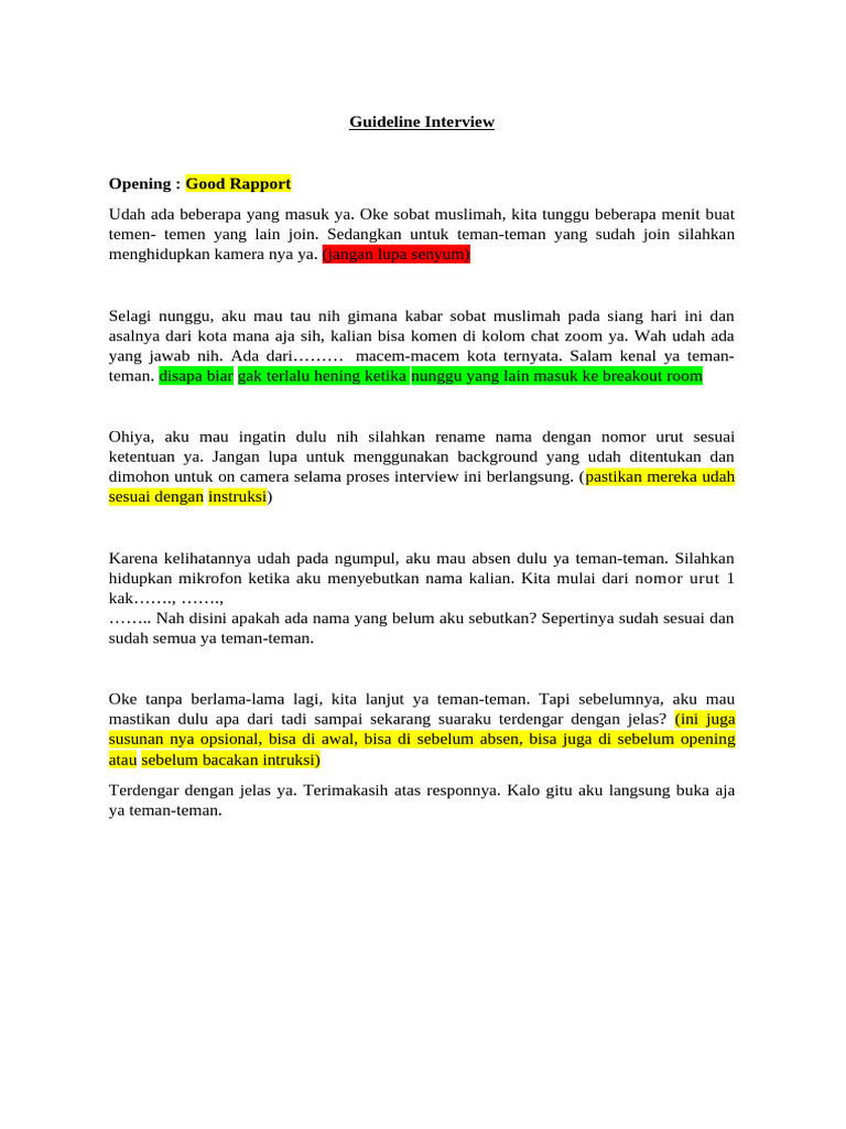 Guideline Interviewer Mentoring Devi Damayanti | PDF