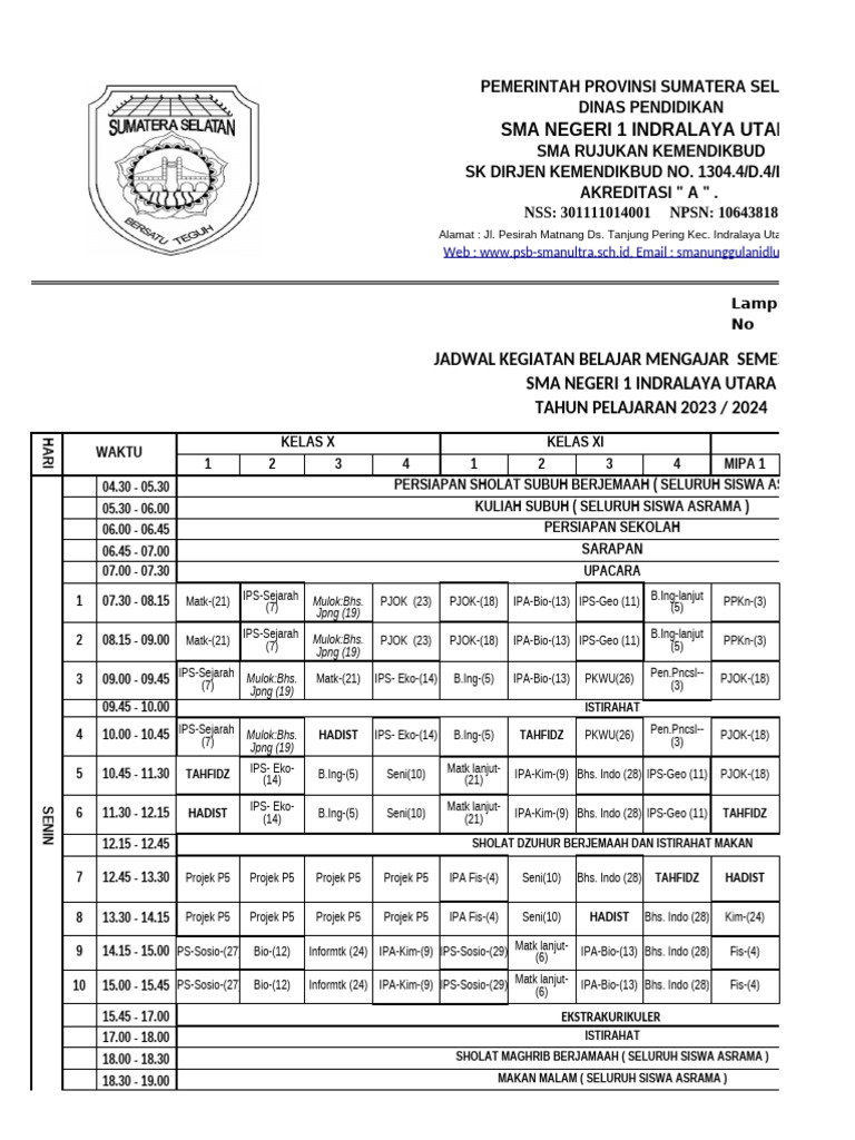 Jadwal Mapel Genap 2023-2024 | PDF