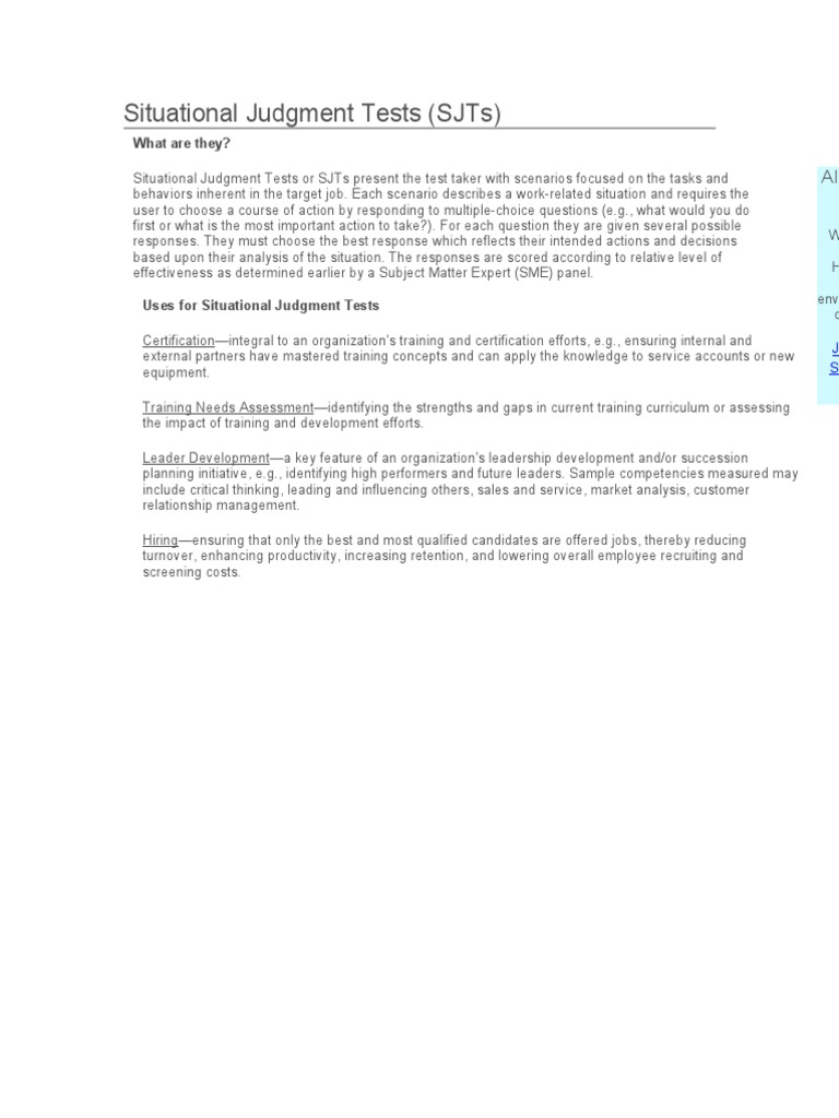 Situational Judgment Tests | PDF | Leadership | Business