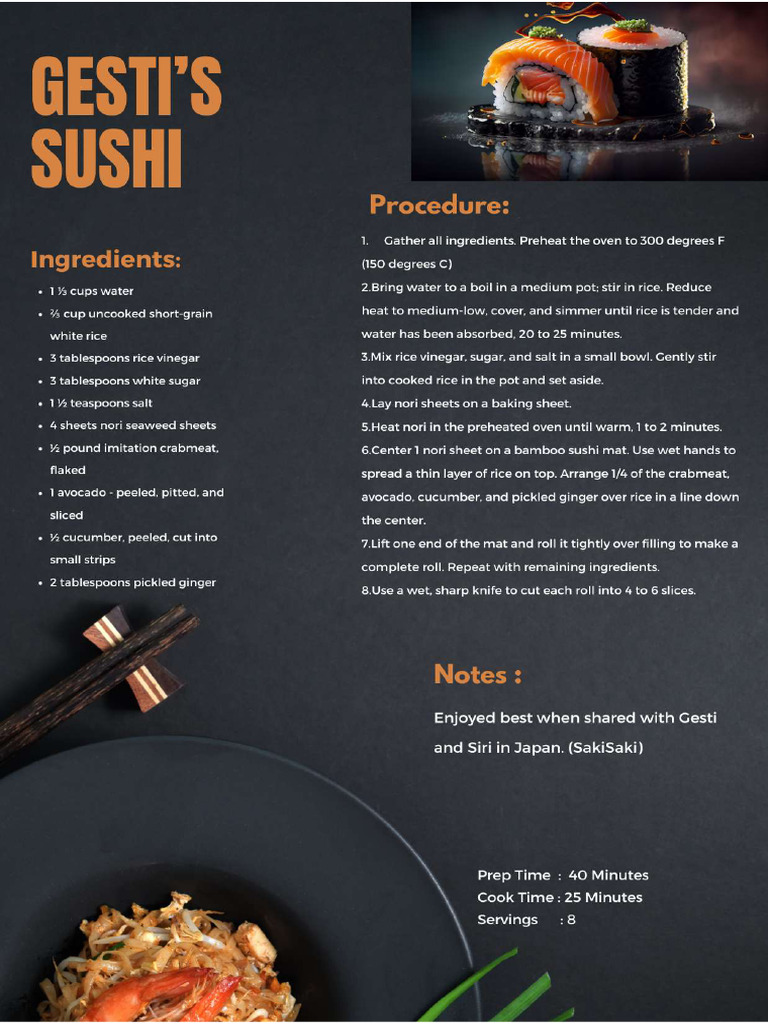 Black Modern Seafood Recipe Card | PDF