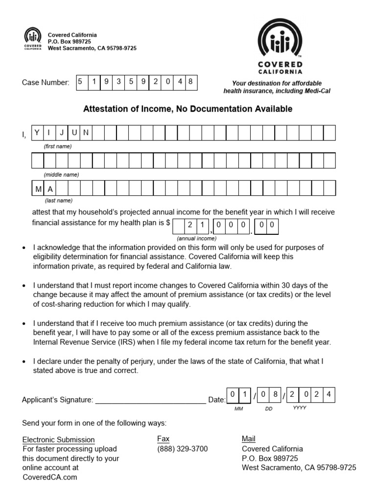 Attestation Form Income No Documentation Available English | PDF ...