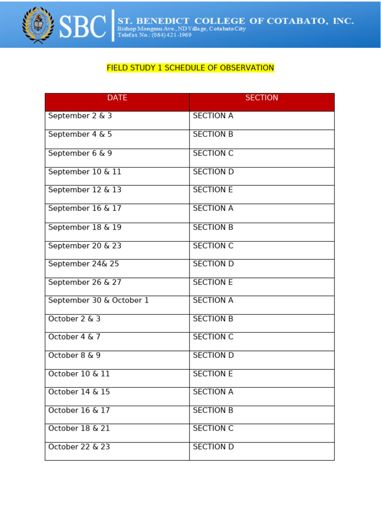 Field Study 1 Schedule of Observation | PDF