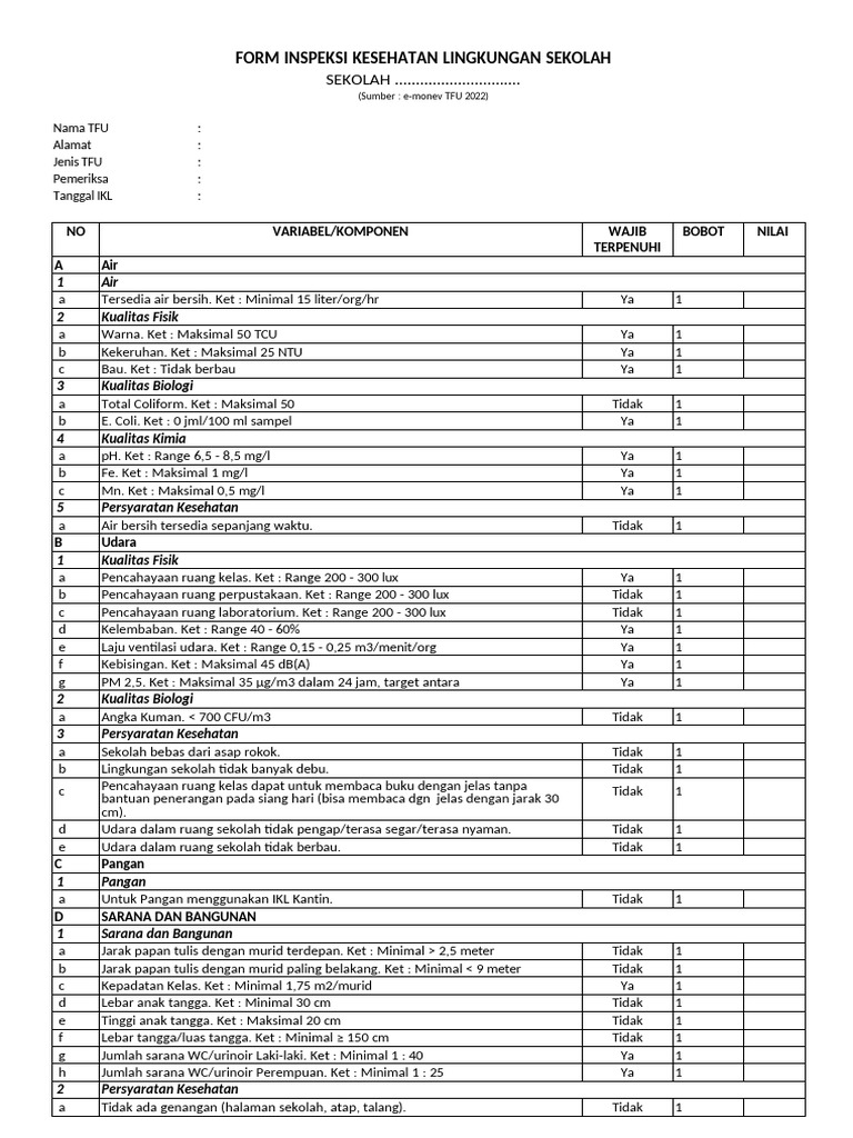 Form IKL Sekolah Emonev TFU | PDF