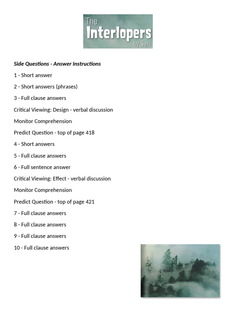 Reading - Answer Instructions - The Interlopers | PDF