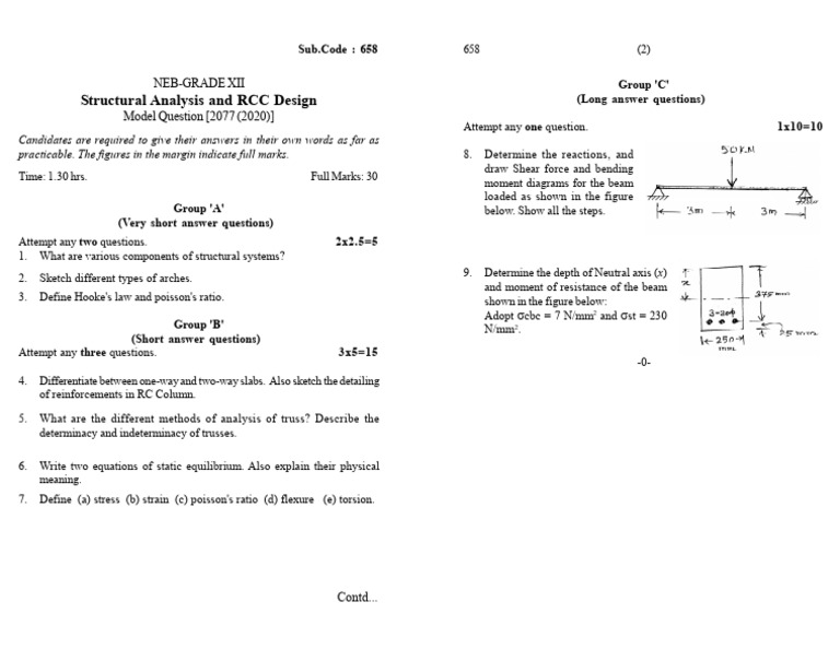 Structural Analysis and RCC Design: Neb-Grade Xii Model Question (2077 ...